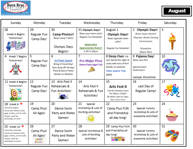 Free: 2019 Summer Calendar - Example — Burn Brae Day Camp of Creative ...