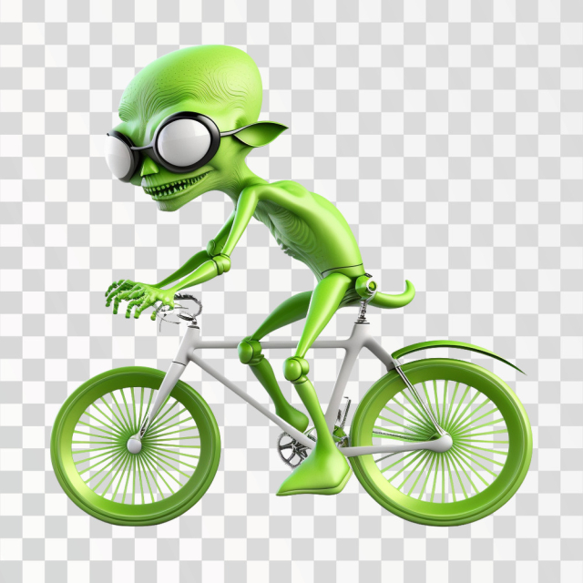 Free: A green alien riding a bicycle, PNG transparent background - nohat.cc