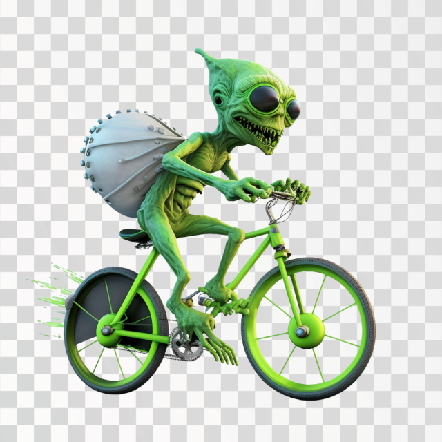Free: A green alien riding a bicycle, PNG transparent background - nohat.cc