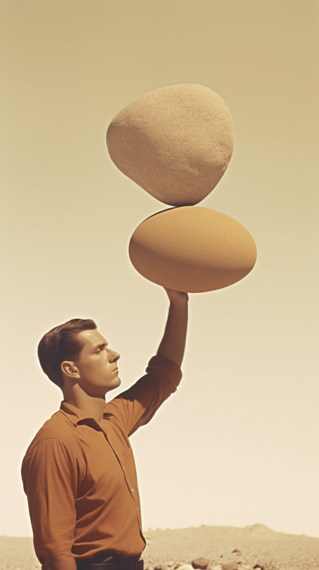 Free: a man is balancing a rock on his head - nohat.cc