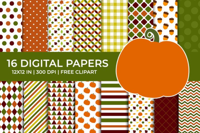 Free: Autumn Pumpkin Digital Papers, Fall Leaves, Acorn Patterns - nohat.cc
