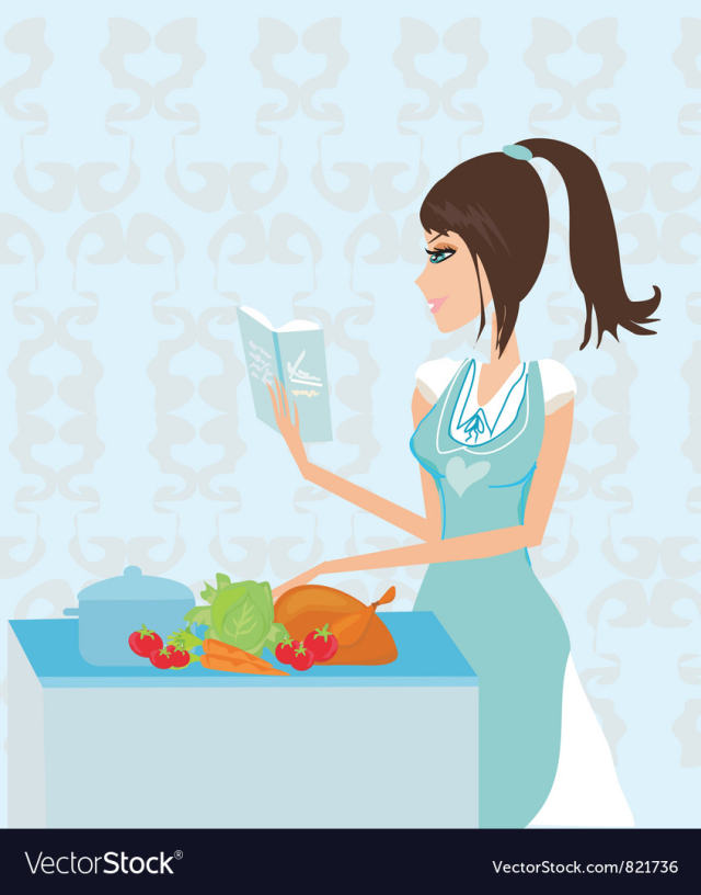 Free: Beautiful lady cooking chicken vector image - nohat.cc