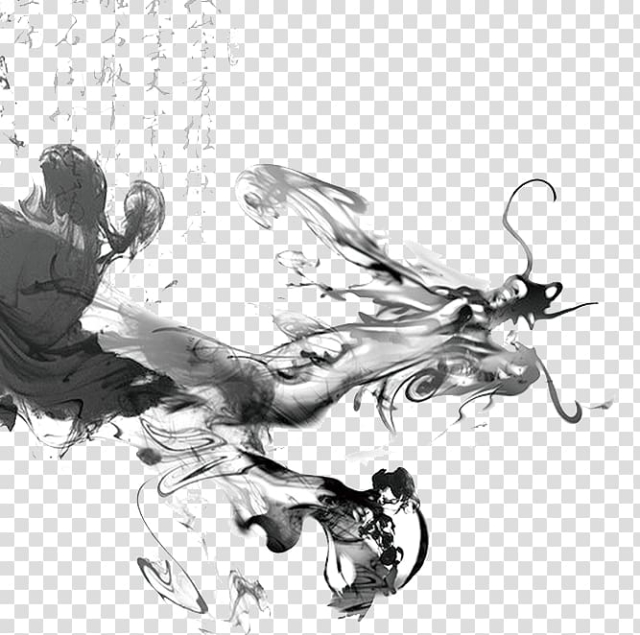 Free: Black smoke, Car Sticker Decal Paper Hood, Ink Chinese Dragon ...