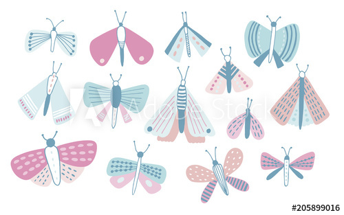 Free: Bundle of pastel colored cartoon moths of different types and ...