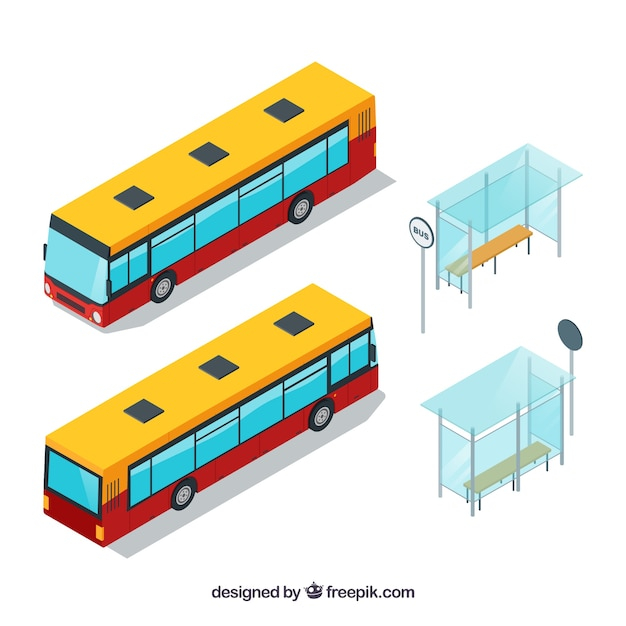 Free: Bus stops with buses in isometric style - nohat.cc