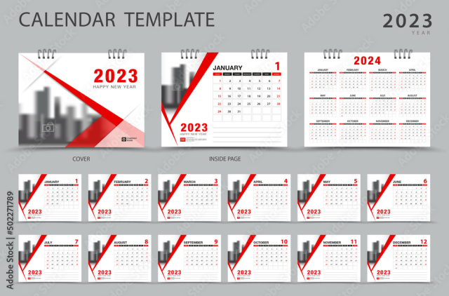 Free: Calendar 2023-2024 template and cover design, Set Desk calendar ...