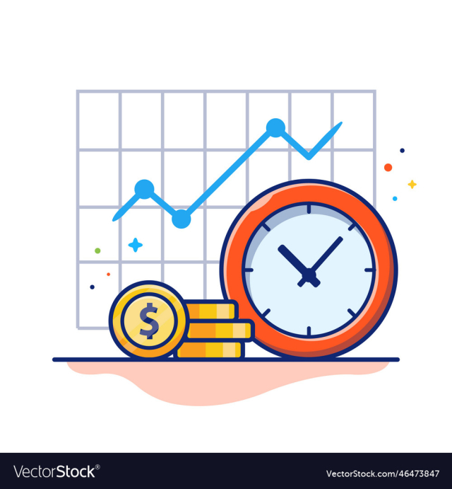 Free: clock with gold coin and graph statistic cartoon - nohat.cc