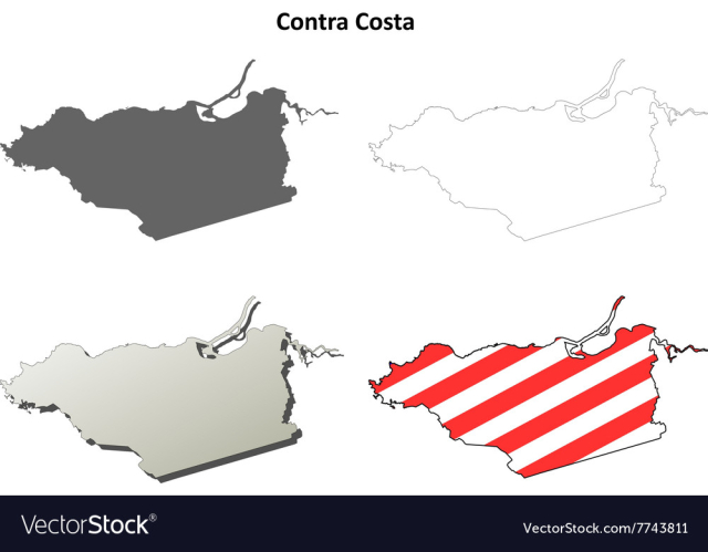 Free: Contra Costa County California outline map set vector image ...