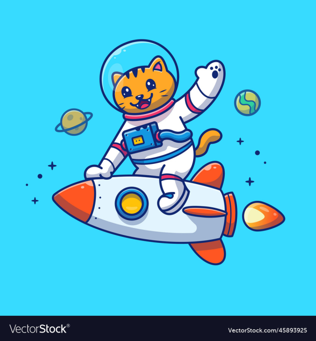 Free: cute cat astronaut riding rocket cartoon - nohat.cc