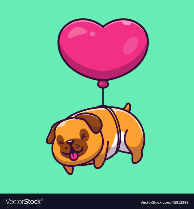 Free: cute dog floating with heart balloon cartoon - nohat.cc