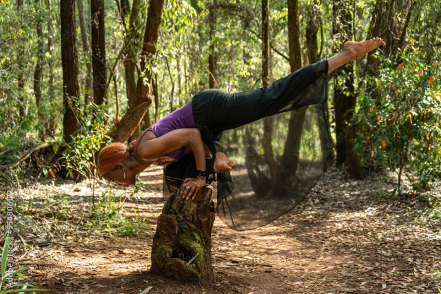 Free: female yogi balancing on a tree stump - nohat.cc