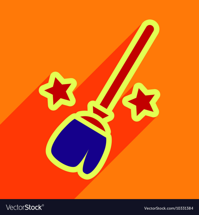 Free: Flat with shadow Icon Broom and stars on colored vector image ...