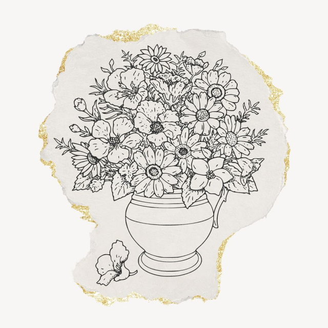 Free: Flower bouquet vase drawing, ripped | Free PSD Illustration ...