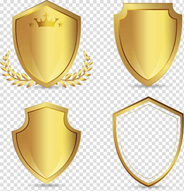 Free: Four gold shield logos, Euclidean , hand-painted golden shield ...