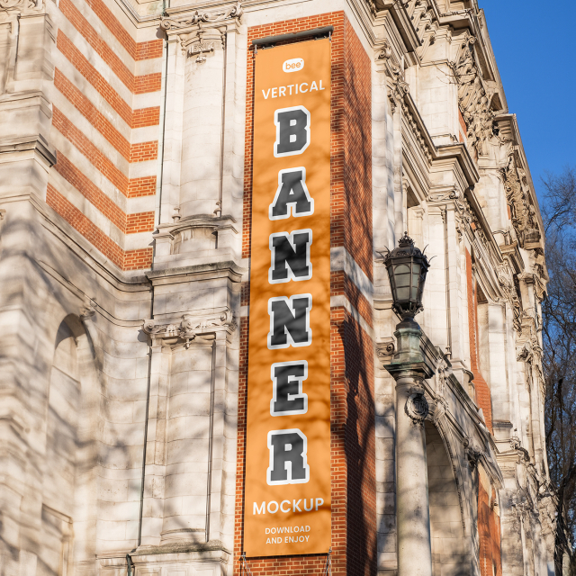 Free: Free Long Vertical Banner on Wall Mockup - nohat.cc