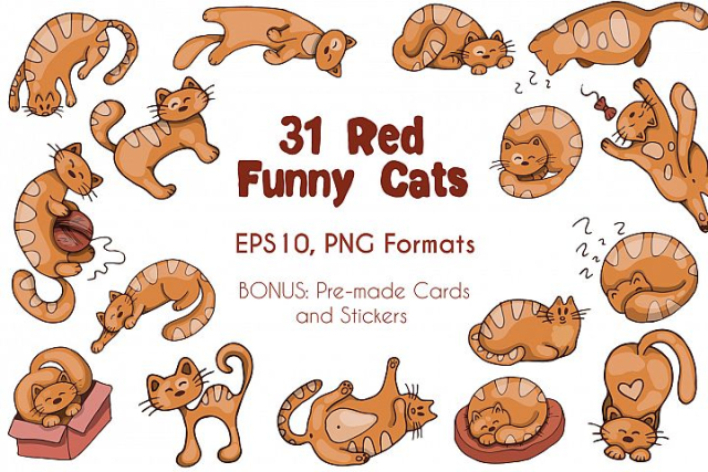 Free: Funny Red Cats - Vector Set - nohat.cc