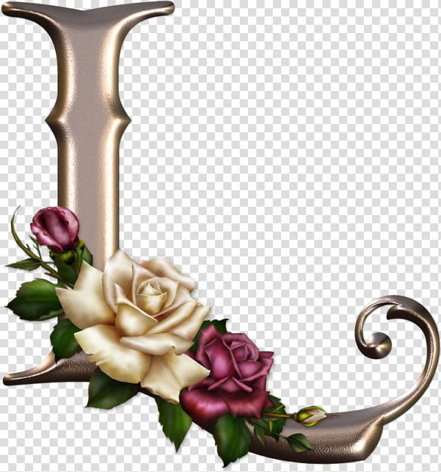 Free: Gold L with white and pink roses illustration, Blackletter Fancy ...