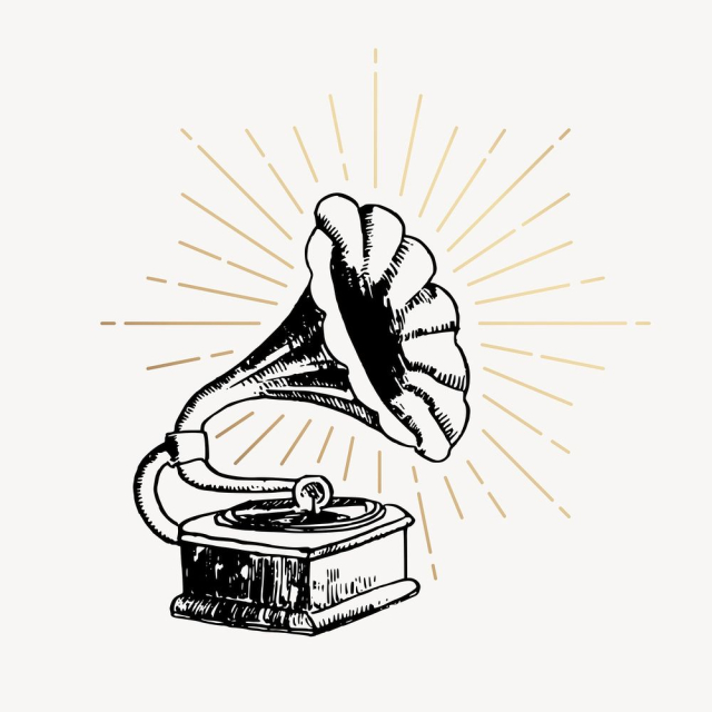 Free: Gramophone drawing, vintage record player | Free PSD Illustration ...