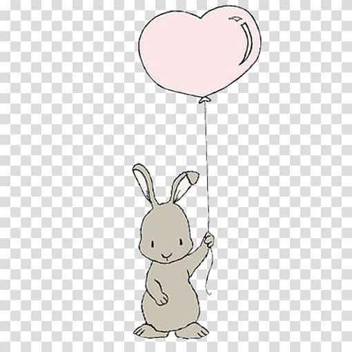 Free: Gray rabbit holding heart balloon sticker, Rabbit Easter Bunny ...
