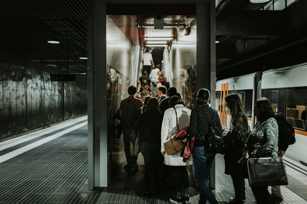 Free: Grayscale Photography of People Falling in Line at Train Station ...