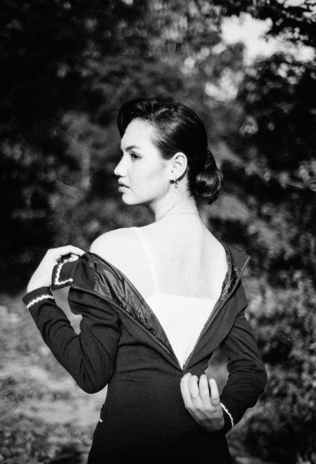 Free: Grayscale Photography Of Woman In Black Back Zip Up Dress - nohat.cc