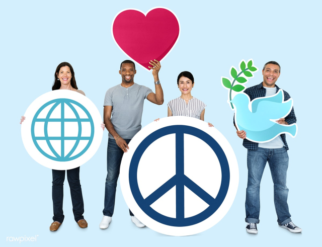 Free: Happy diverse people holding world peace icon.. | Free stock ...
