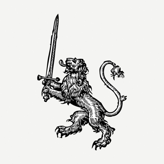Free: Heraldic lion with sword drawing | Free PSD - rawpixel - nohat.cc