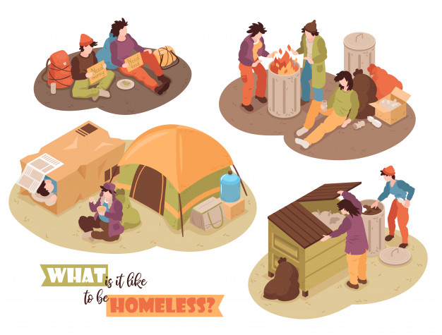 Free: Isometric homeless people design concept with human characters ...