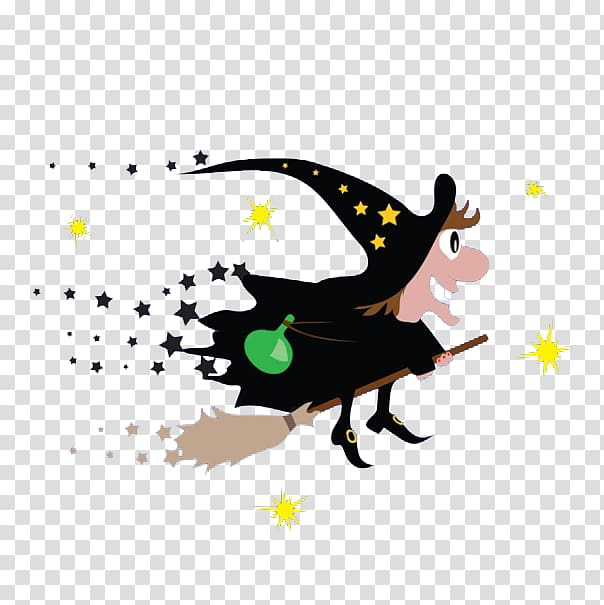 Free: Magic Boszorkxe1ny Illustration, A cartoon witch riding a magic broom transparent ...