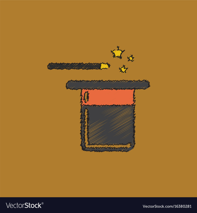 Free: Magic hat with magic wand in hatching style vector image - nohat.cc