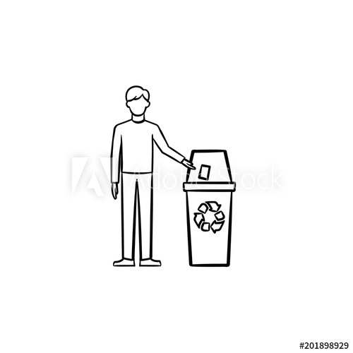 Free: Man throwing garbage into a trash bin hand drawn outline doodle ...