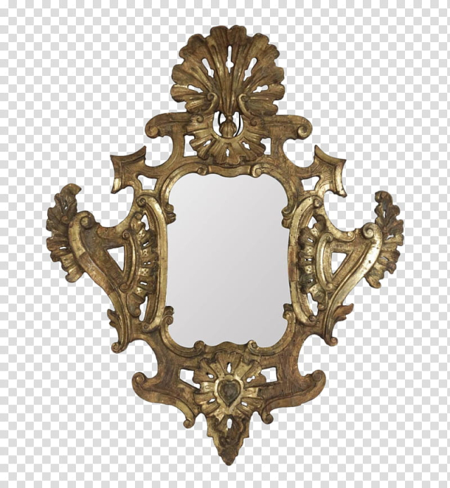 Free: Mirrors, rectangular brass-colored framed mirror transparent ...