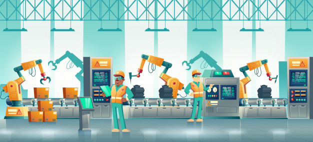 Free: Modern factory robotized conveyor cartoon Free Vector - nohat.cc