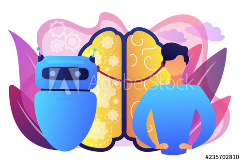 Free: Modern robot artificial intelligence connected to human brain ...