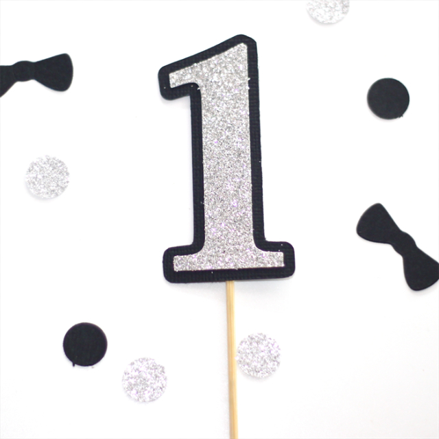 Free: Number One 1st Birthday Cake Topper Silver Glitter and Black ...