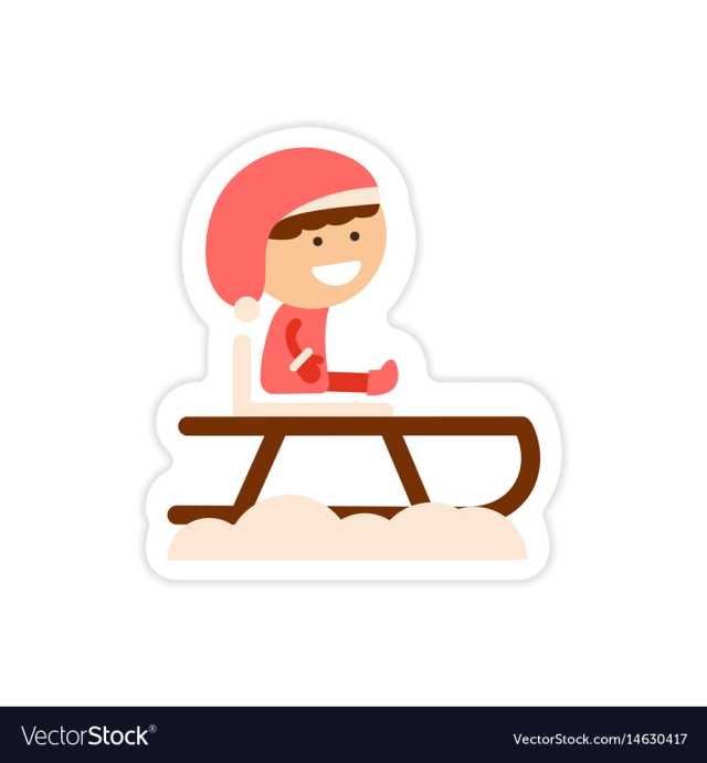 Free: Paper sticker on white background child sledding vector image ...