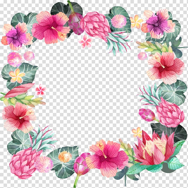 Free: Pink floral frame illustration, Romantic watercolor hand painted ...