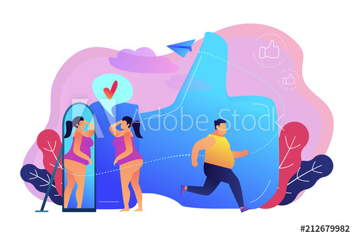 Free: Plus size woman in front of the mirror as a concept of body ...