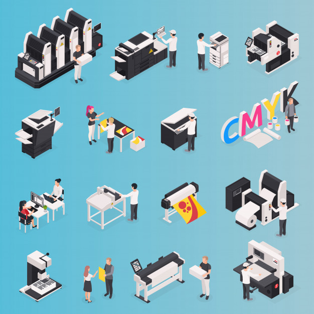Free: Printing house icons set with polygraphy symbols isometric isolated Free Vector - nohat.cc