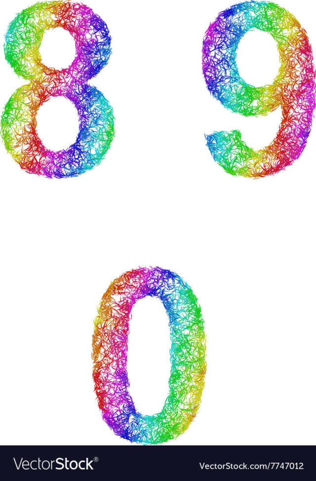 Free: Rainbow sketch font set - numbers 8 9 0 vector image - nohat.cc
