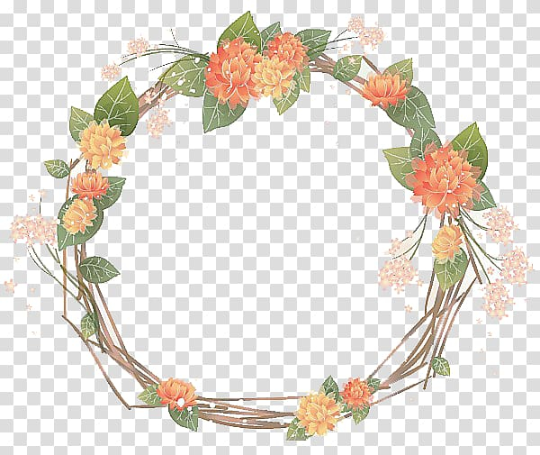 Free: Red and green flower wreath, Flower frame Orange Wreath , Garland ...