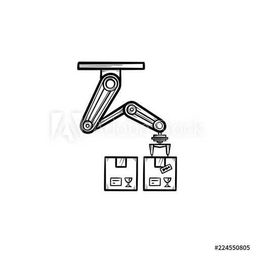 Free: Robotic arm picks a box in manufacturing process hand drawn ...