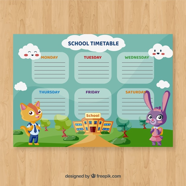 Free: School timetable template with cartoon characters - nohat.cc