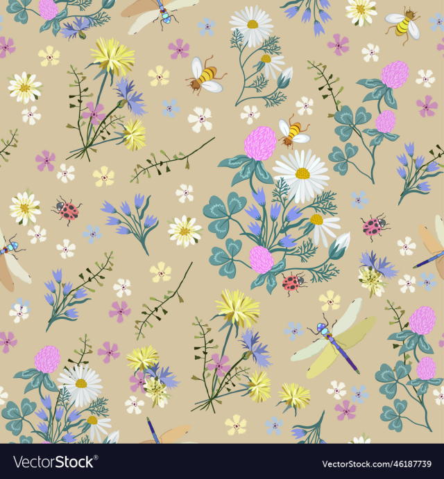 Free: seamless pattern with insects and flowers - nohat.cc