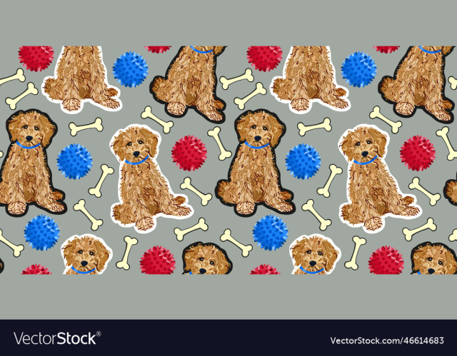 Free: seamless pattern with labradoodles toys and bones - nohat.cc