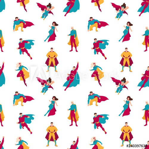 Free: Seamless pattern with superheroes or men and women with super ...