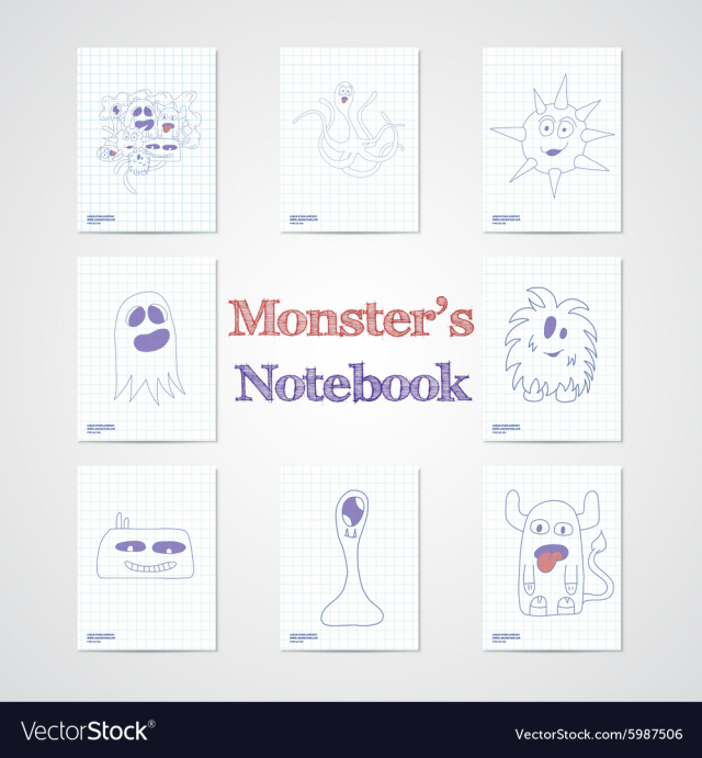 Free: Set of eight notebook sheets with funny monsters vector image ...