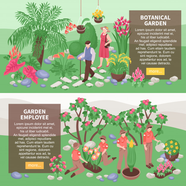 Free: Set of two isometric botanical garden horizontal banners with ...