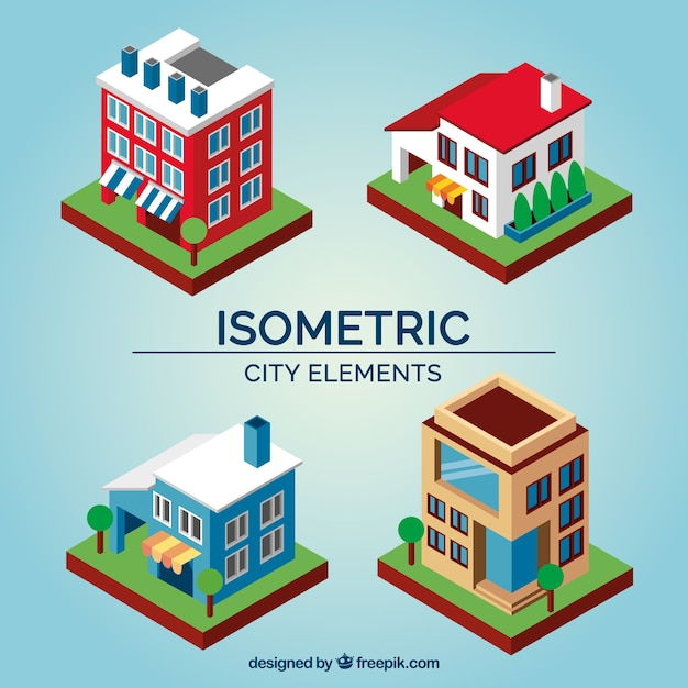 Free: Several buildings in isometric design - nohat.cc