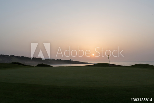 Free: Sunset behind tranquil ocean golf course - nohat.cc